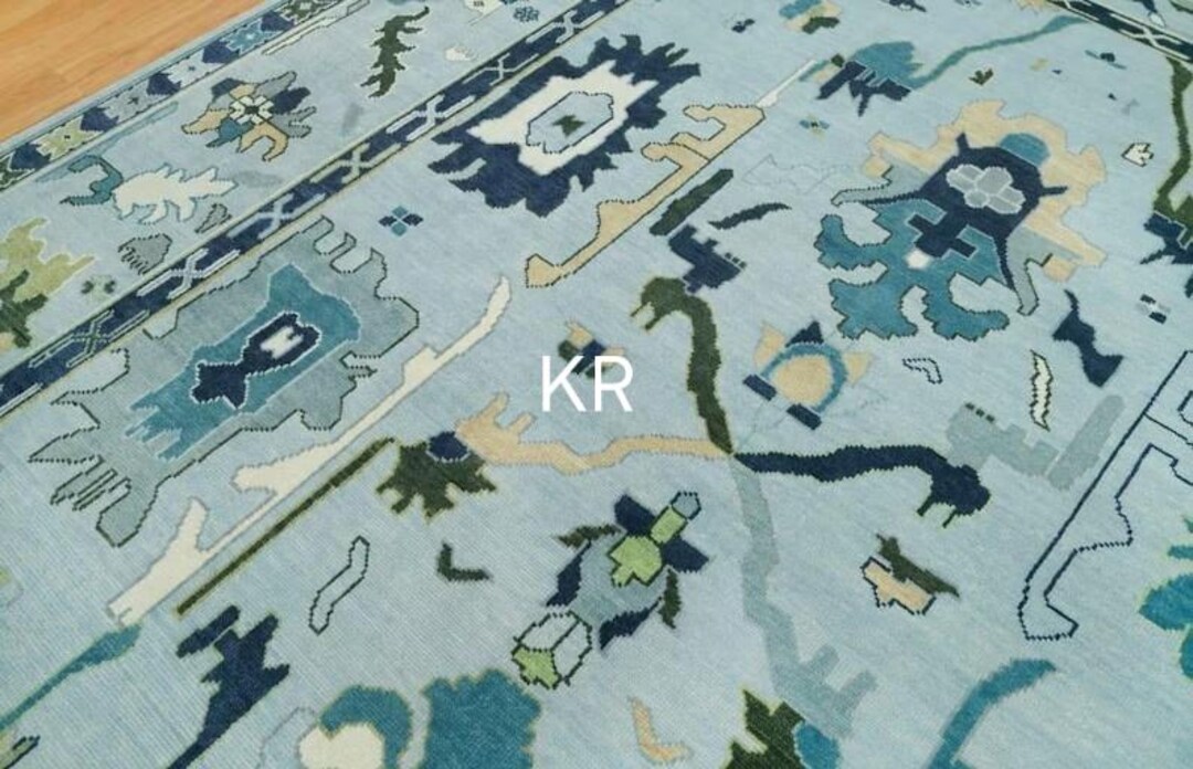 Light Blue Wool Area Rug, Vintage Style Tribal Floral Carpet - Etsy