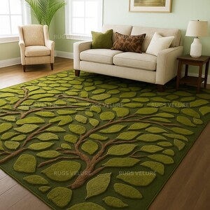 Nature Inspired Leaf Pattern Green Rug | 3D Tree Design Carpet | Soft ...