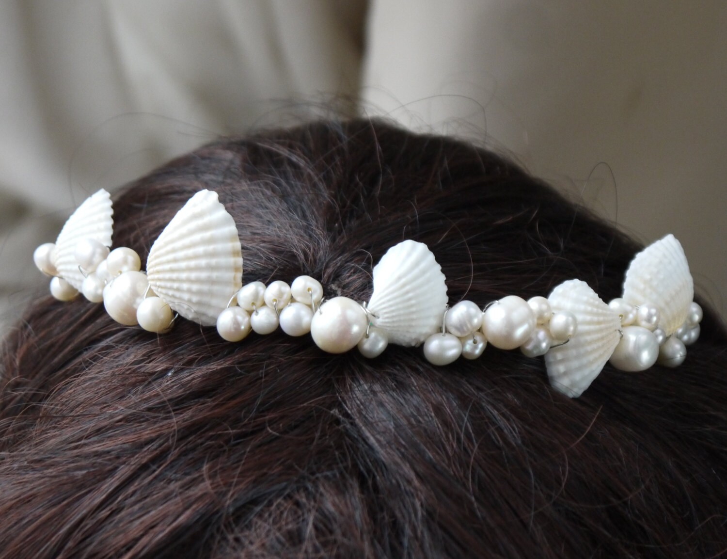 Pearl and Shell Tiara White Sea Shell Ivory Freshwater Pearl - Etsy