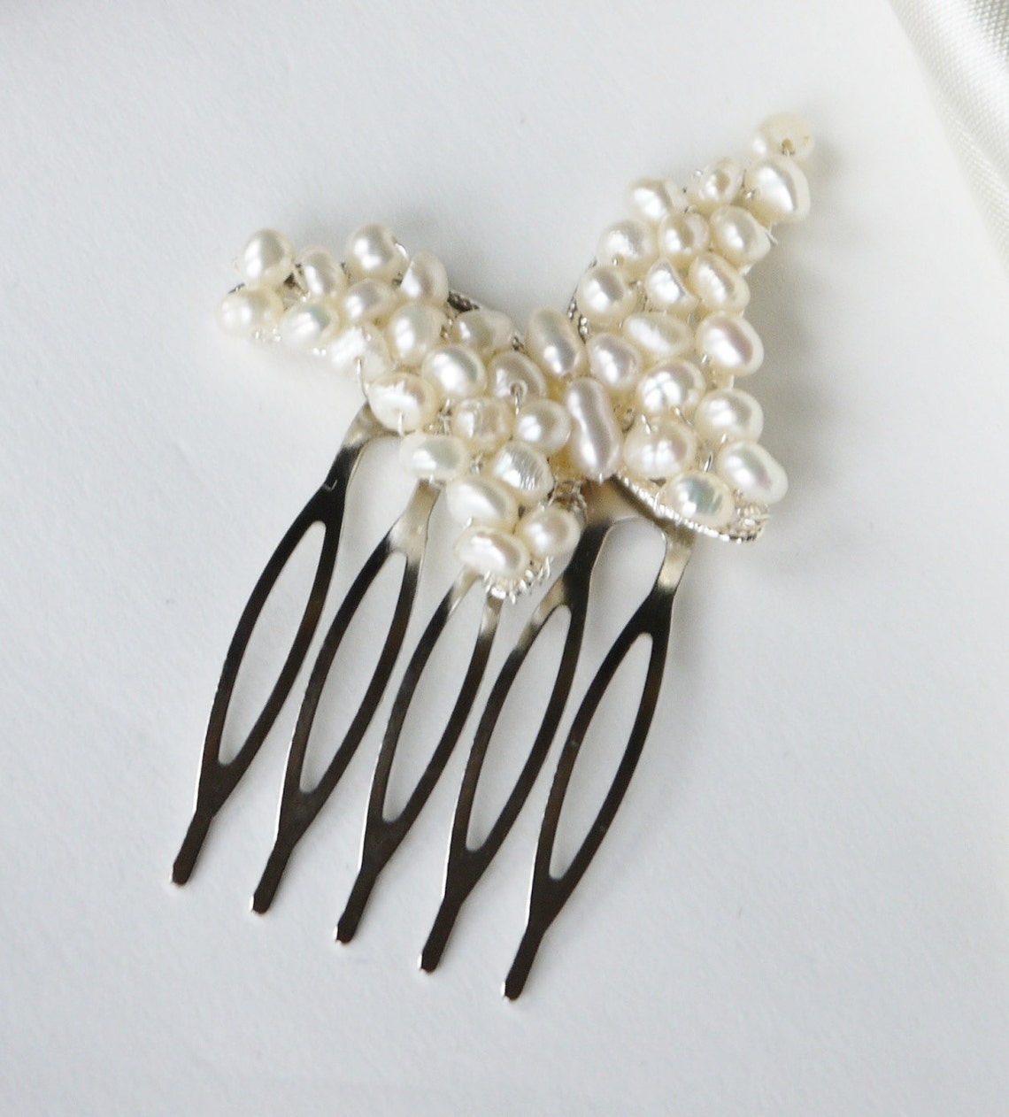 Pearl Butterfly Comb Freshwater Ivory White Pearl Silver Filigree ...