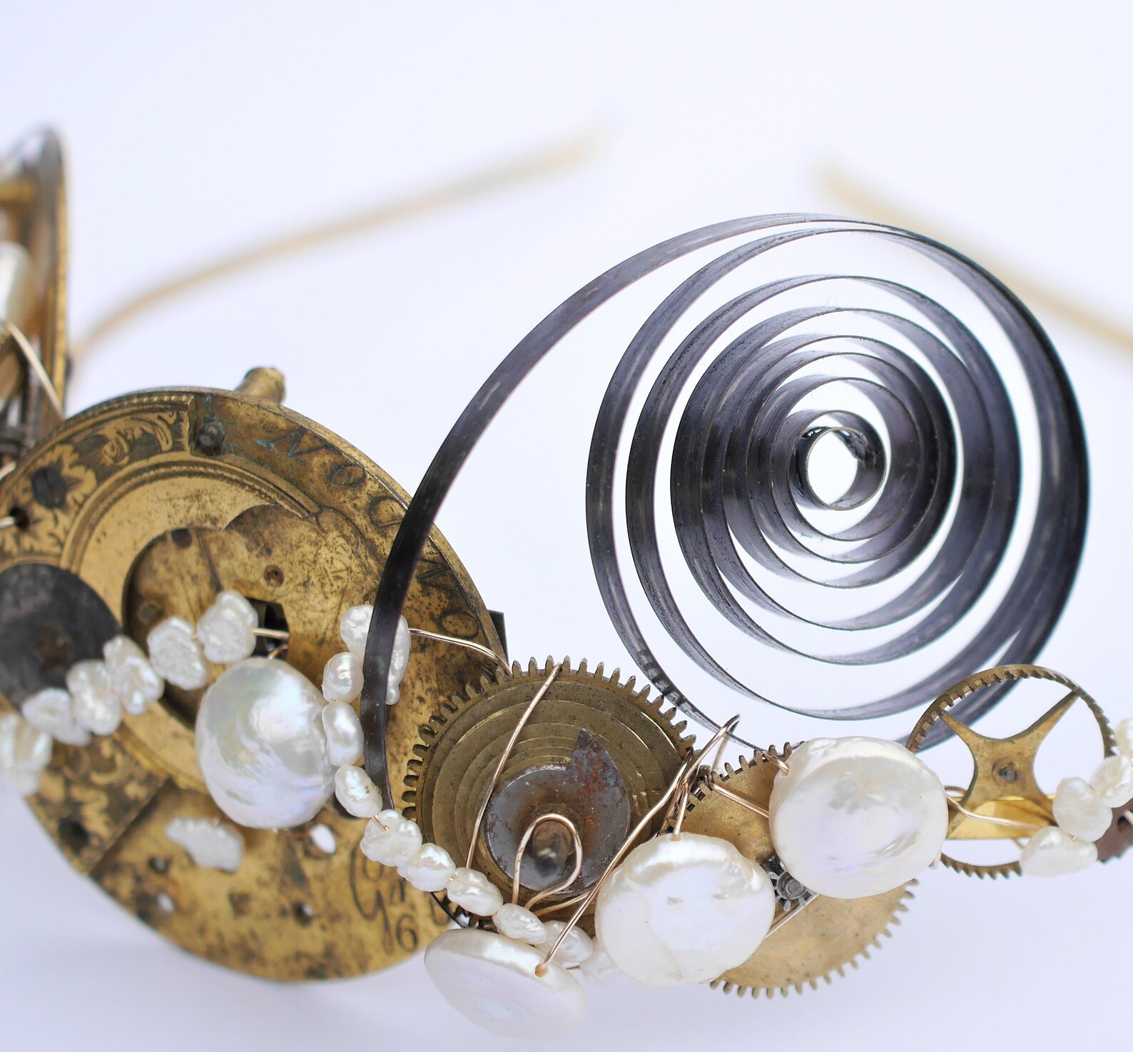 Exploded Watch Tiara Steampunk Gold Brass and Pearls Bridal - Etsy