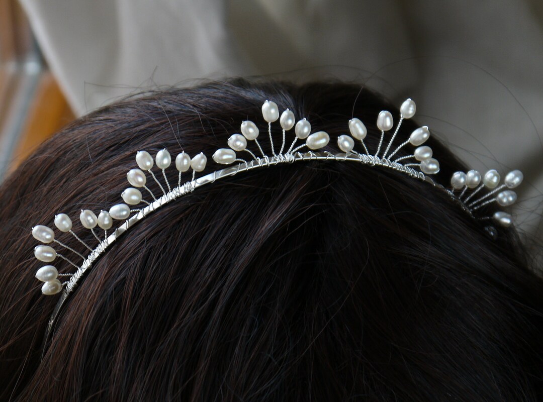 Freshwater Pearl Tiara Ivory Rice Pearl Silver Tiara Alice Band ...
