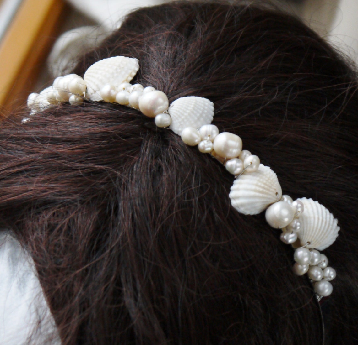 Pearl and Shell Tiara White Sea Shell Ivory Freshwater Pearl - Etsy UK