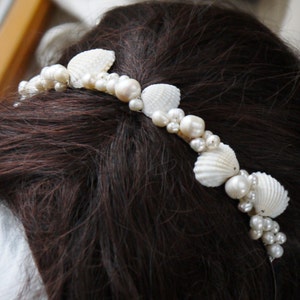 Pearl and Shell Tiara- White Sea Shell, Ivory Freshwater Pearl Clusters ...