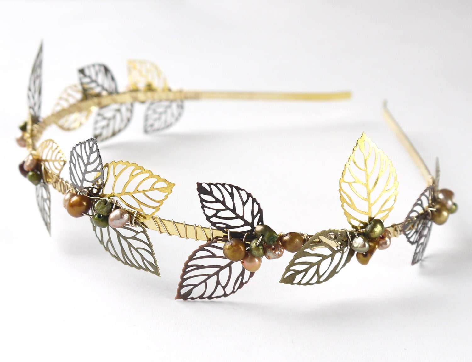 Autumn Leaves Pearl Tiara Freshwater Pearl Filigree Leaves | Etsy