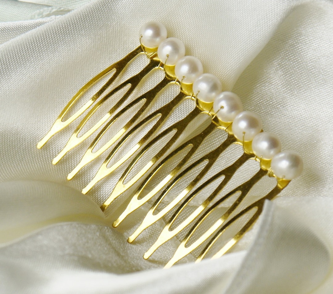 Gold Pearl Comb Freshwater Ivory Round Pearl Gold Hair Comb Pin for ...