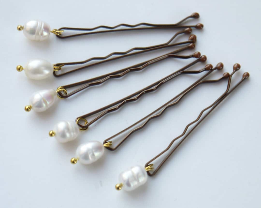 12 Rice Pearl Pins, Gold Pins With Large Ivory Freshwater Rice Pearl ...