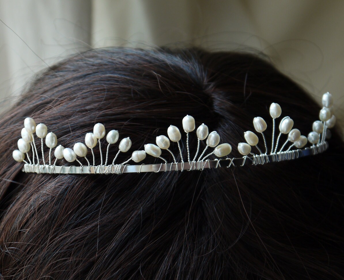 Pearl Wedding Tiara Freshwater Ivory Rice Pearl Silver Tiara - Etsy