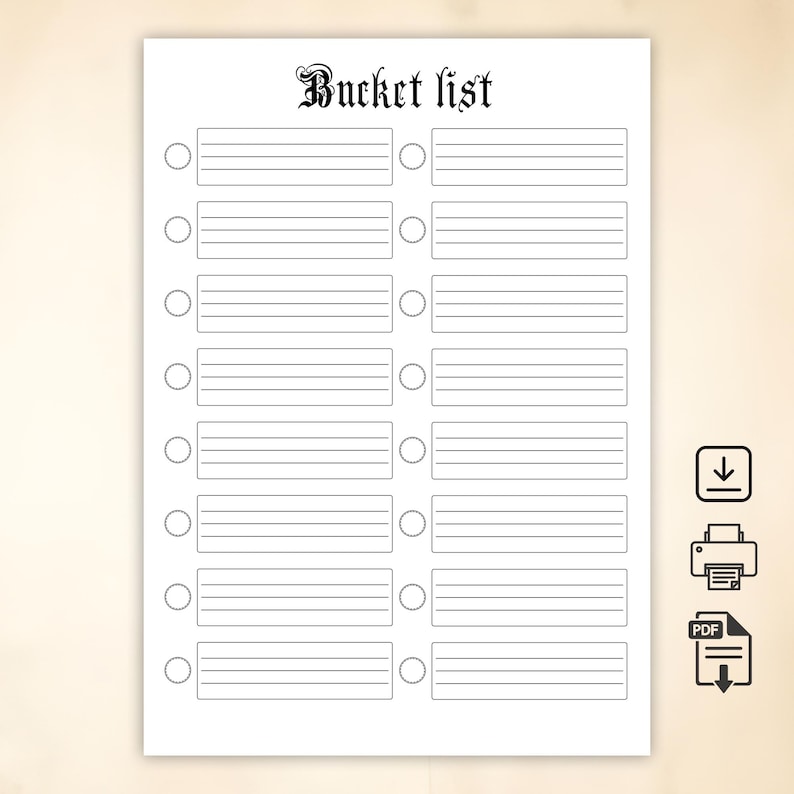 Bucket List Printable | Life Goals Planner | Aspiration Tracker ...