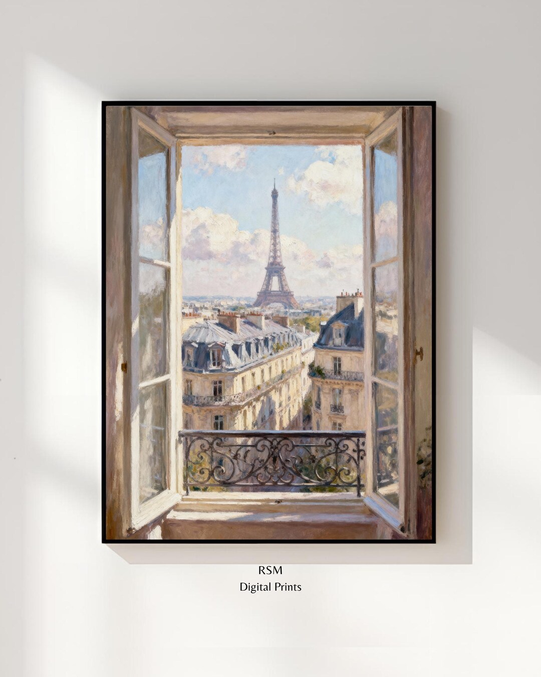 Paris Wall Art Printable, Eiffel Tower Window View Painting, French ...