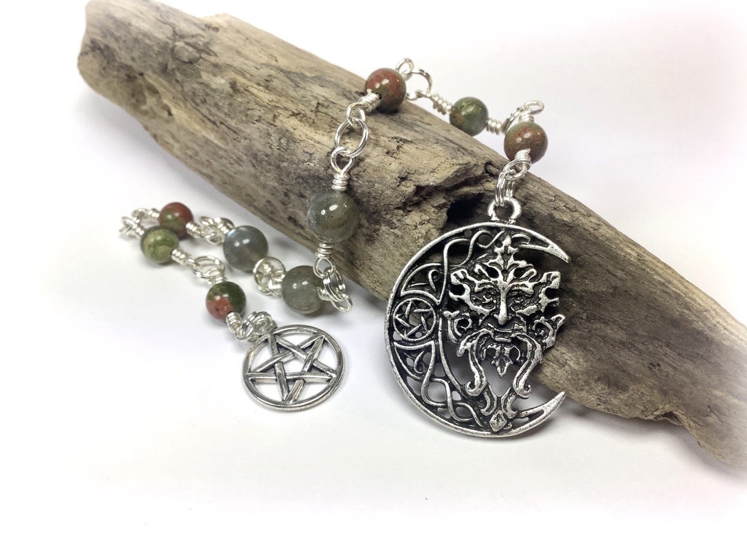 Knot Magic Witches Ladder Mala Unakite and Labradorite Greenman ...