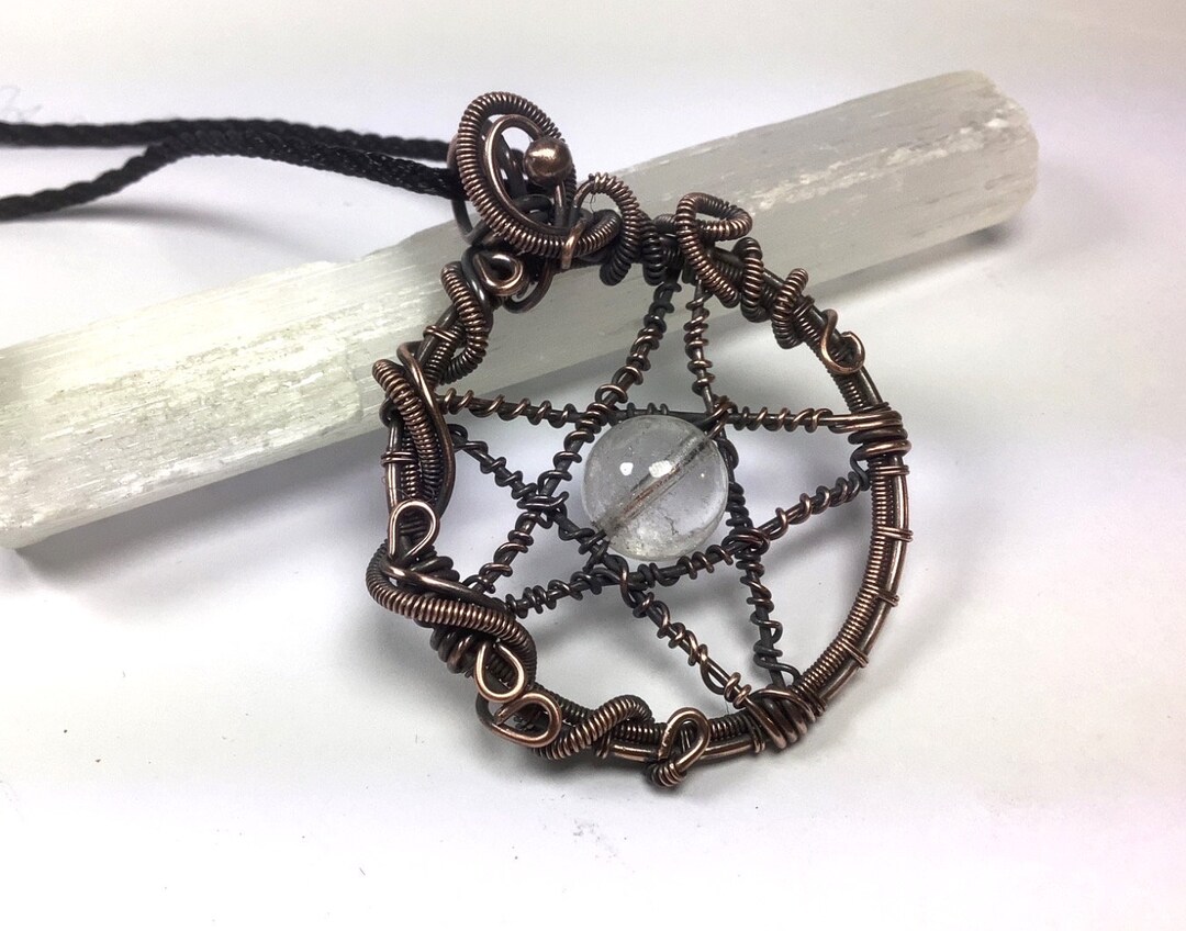 Rustic Quartz Inverted Pentagram Copper Wire Weaved Wiccan Pagan ...