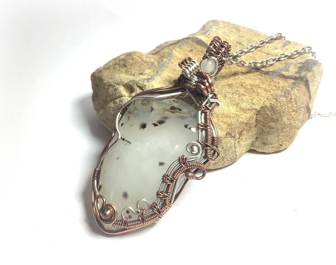 Sterling Silver and Copper Grade AAA Dendritic Agate and White Jade ...