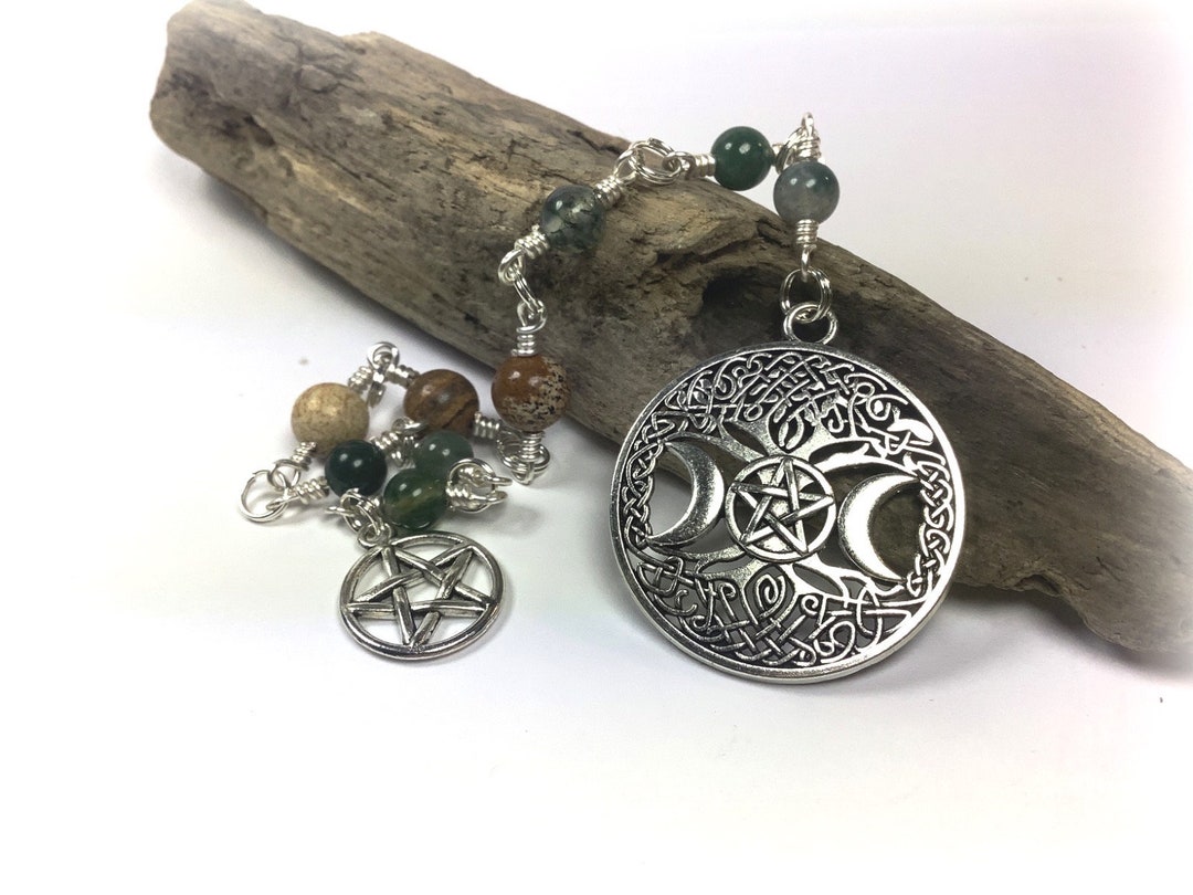 Knot Magic Witches Ladder Mala Moss Agate and Jasper Tree of Life ...