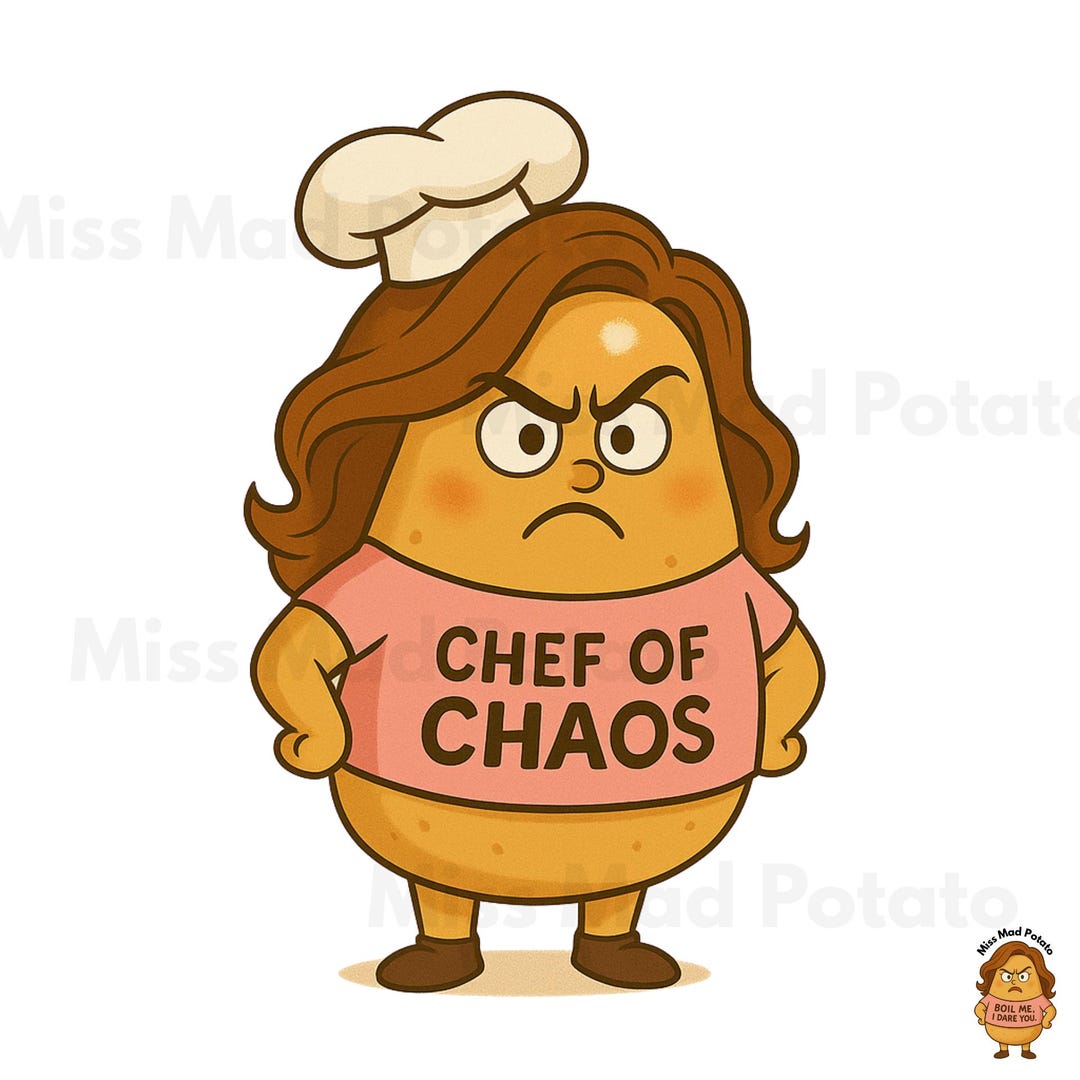 Miss Mad Potato Cooking Cartoon PNG | Funny Kitchen Humor | Digital ...
