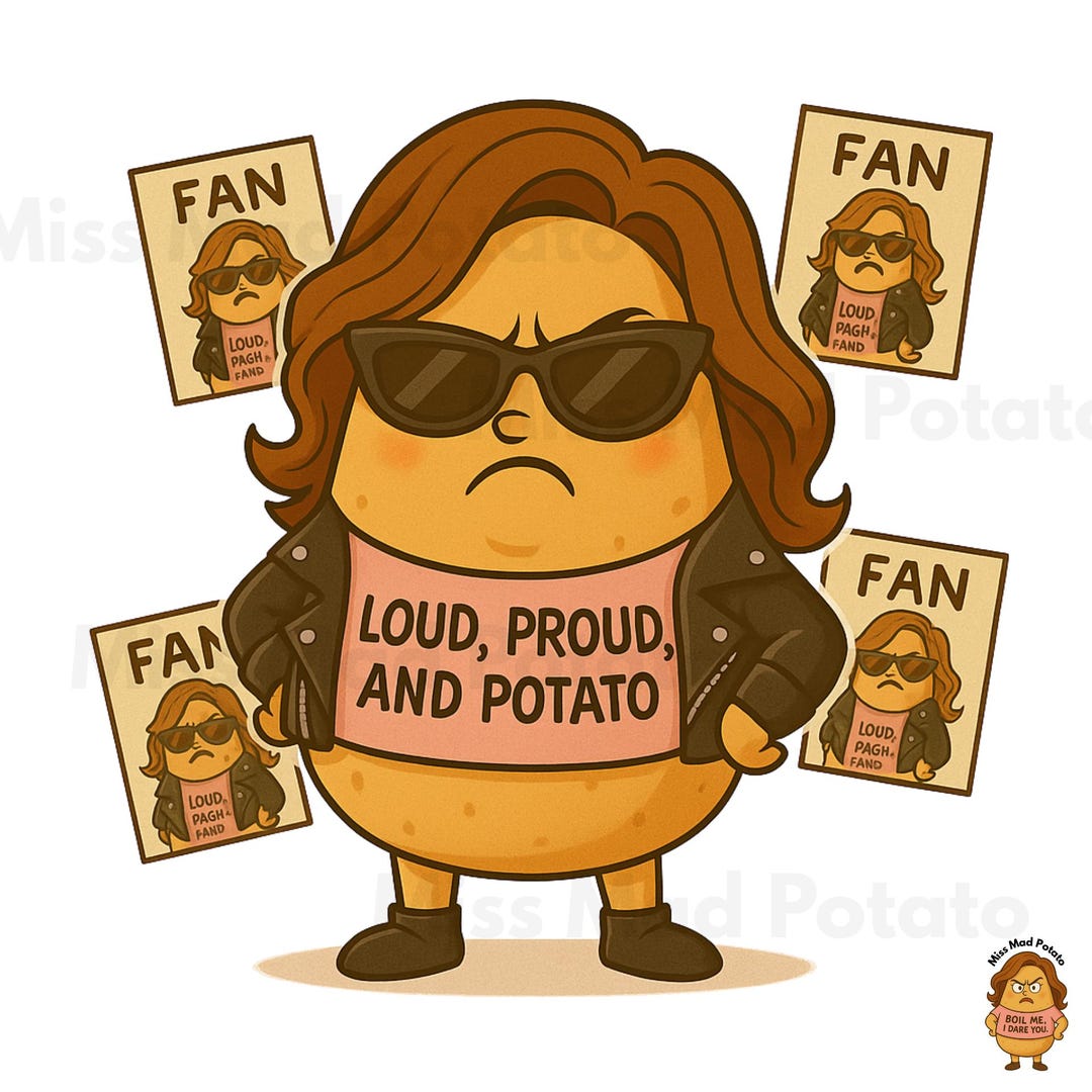 Miss Mad Potato Rockstar Cartoon PNG | Funny Music Humor | Digital ...