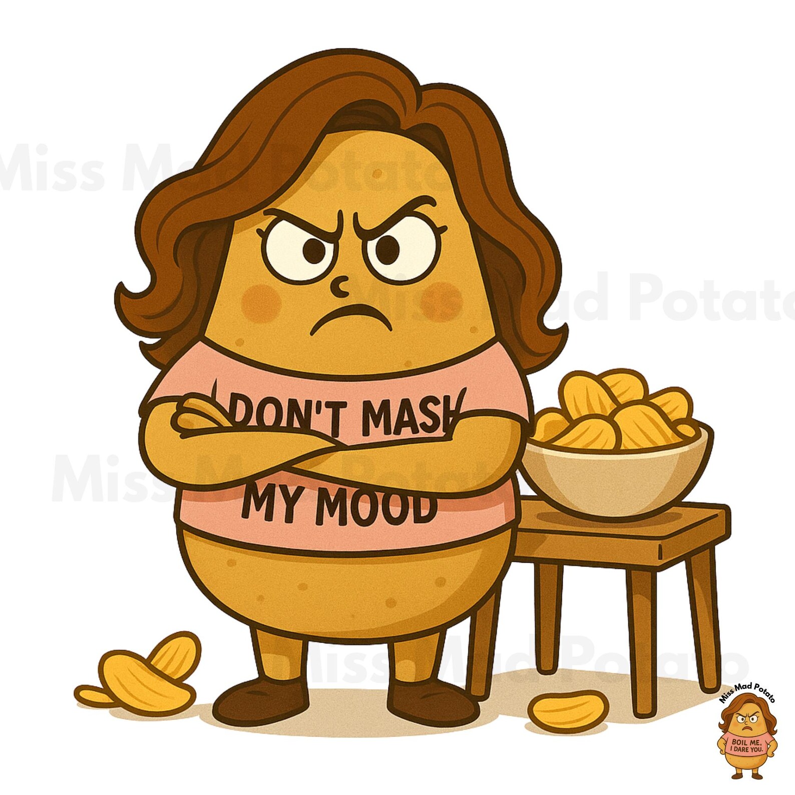 Miss Mad Potato Funny Cartoon Character | Cute Potato PNG | Instant ...