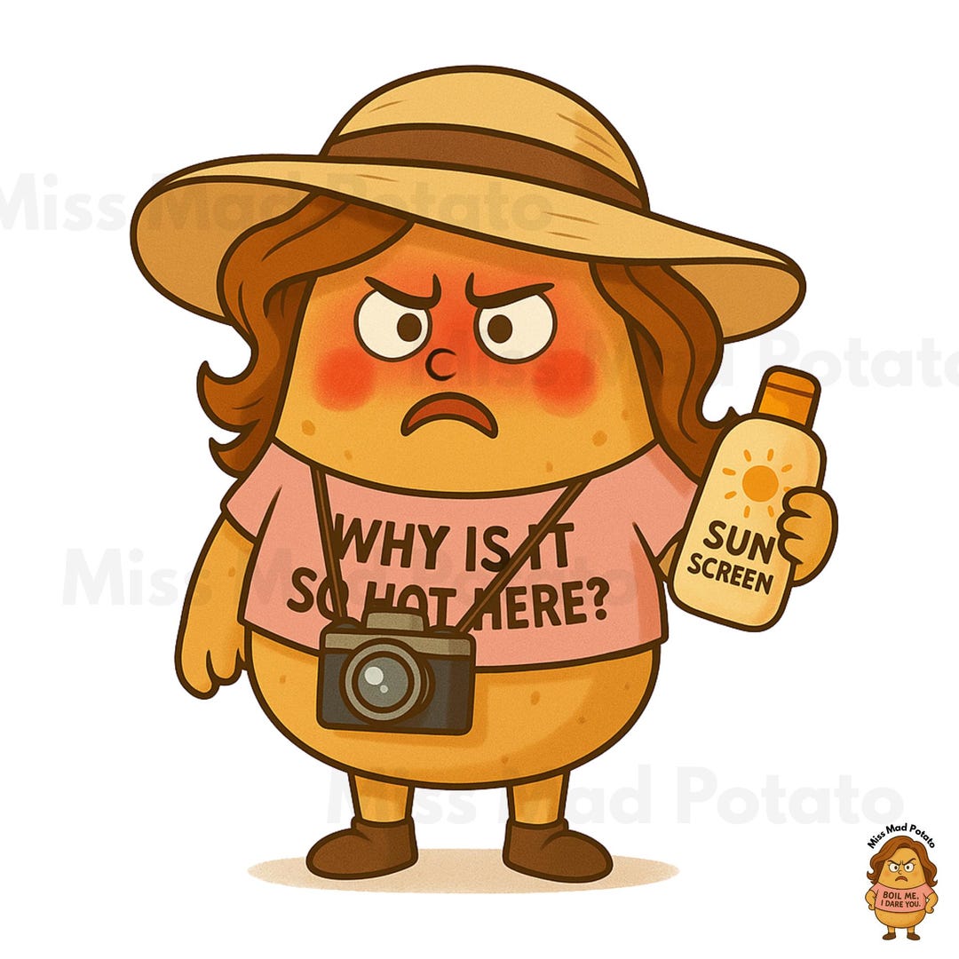 Miss Mad Potato Travel Cartoon PNG | Funny Vacation Humor | Quirky ...