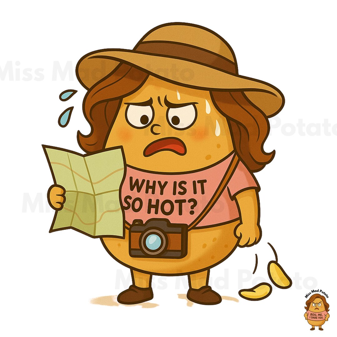 Miss Mad Potato Travel Cartoon PNG | Funny Vacation Humor | Quirky ...