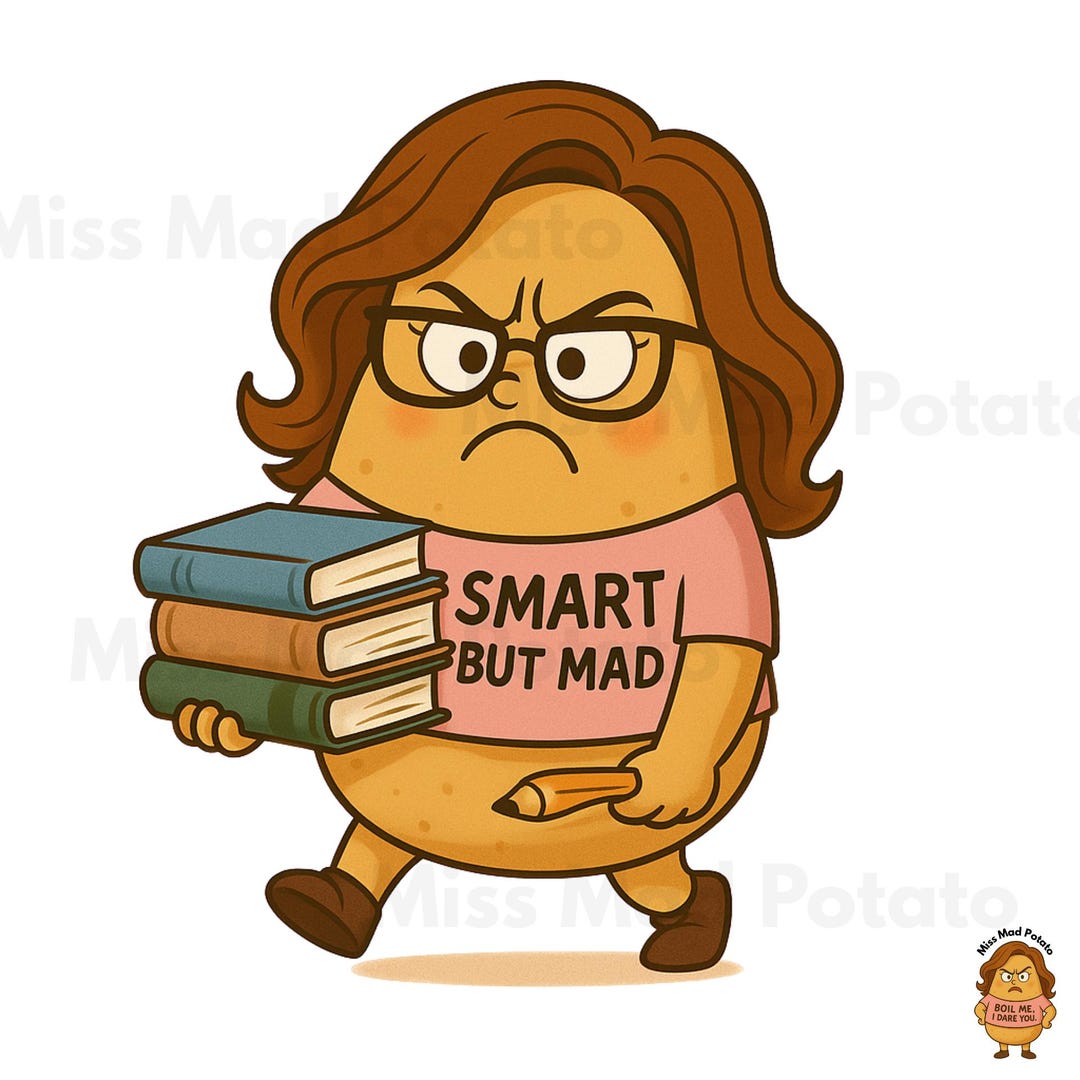 Miss Mad Potato Student Cartoon PNG | Funny Study Humor | Quirky ...
