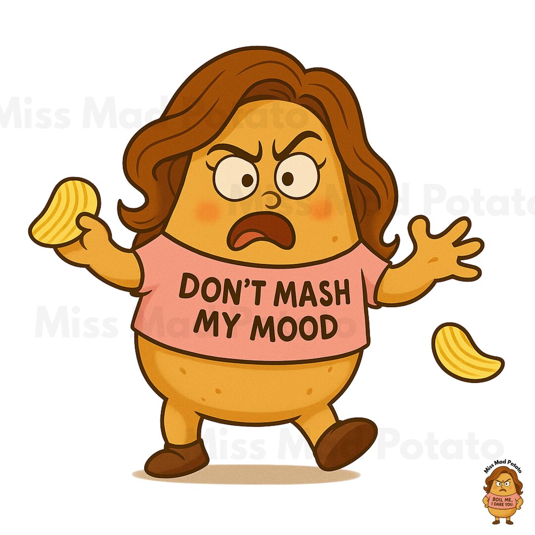 Miss Mad Potato Funny Cartoon Character | Cute Potato PNG | Instant ...