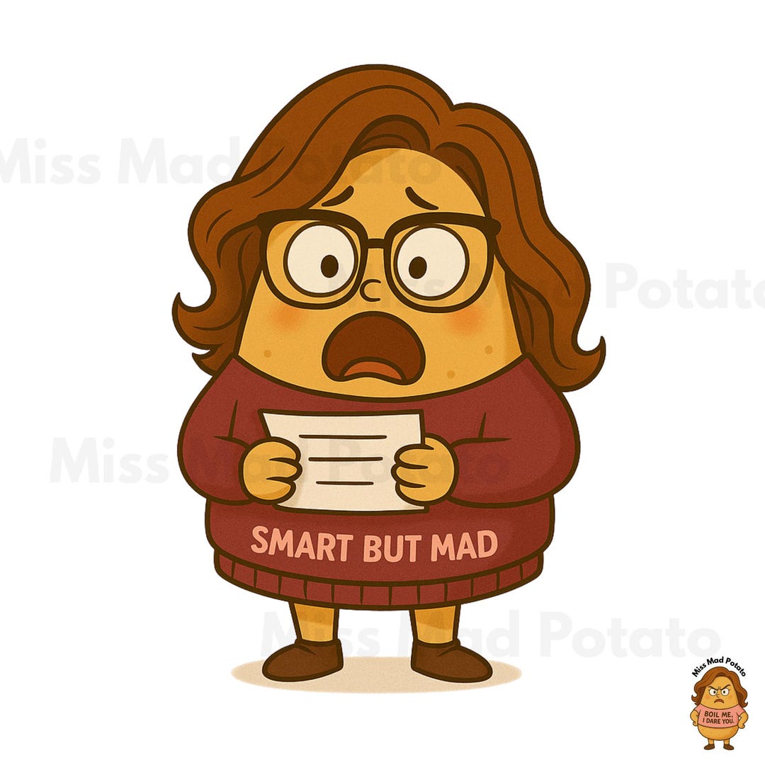 Miss Mad Potato Student Cartoon PNG | Funny Study Humor | Quirky ...