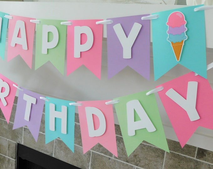 Ice Cream Cone Banner. Ice Cream Cone Garland, Ice Cream Banner, Ice ...