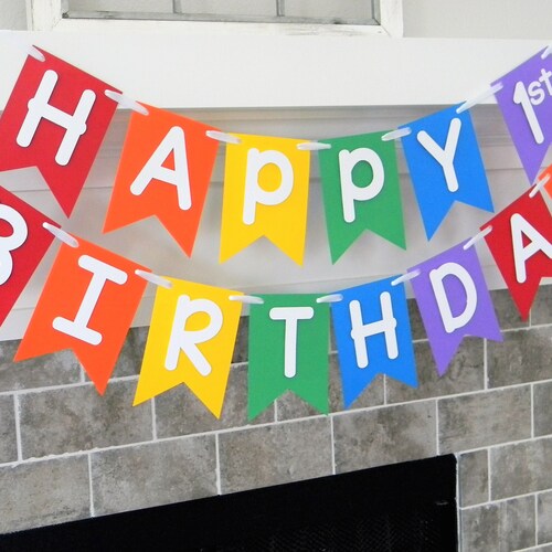 Happy Birthday Banner Rainbow Felt Pennant Banner Party - Etsy