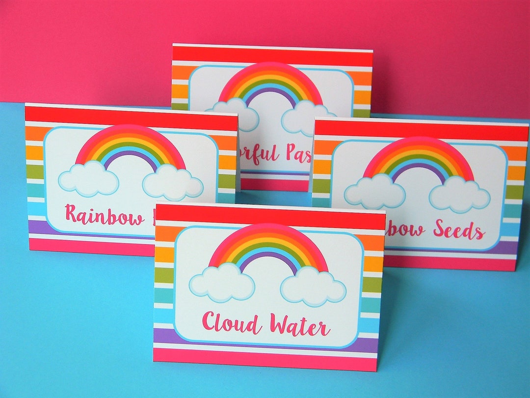 Rainbow Food Labels, Rainbow Food Tents, Rainbow Party Decor - Etsy