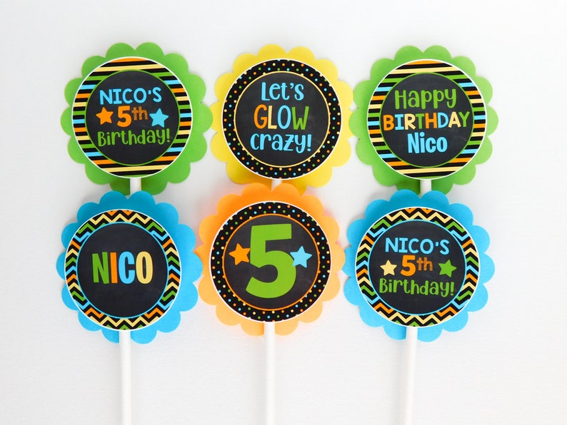 Glow Party Cupcake Toppers Neon Cupcakes Glow Party Decor - Etsy