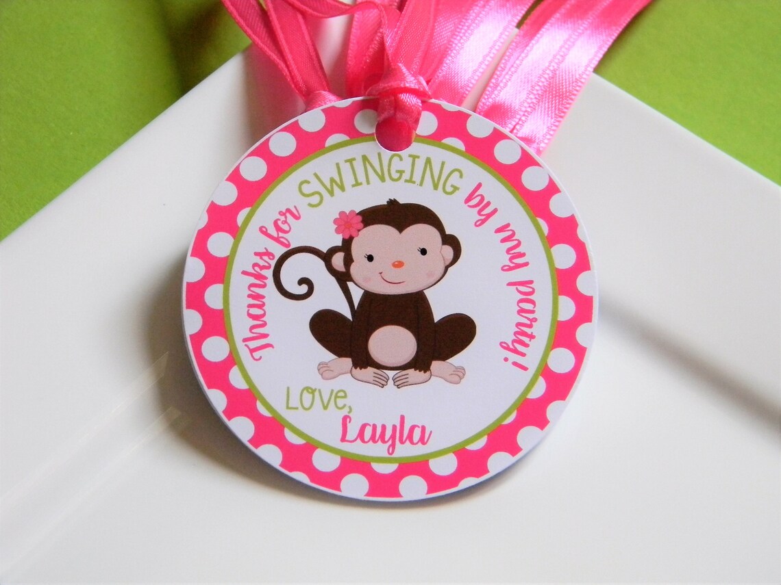 Monkey Favor Tags Monkey Thank You Tags Girl Monkey 1st - Etsy