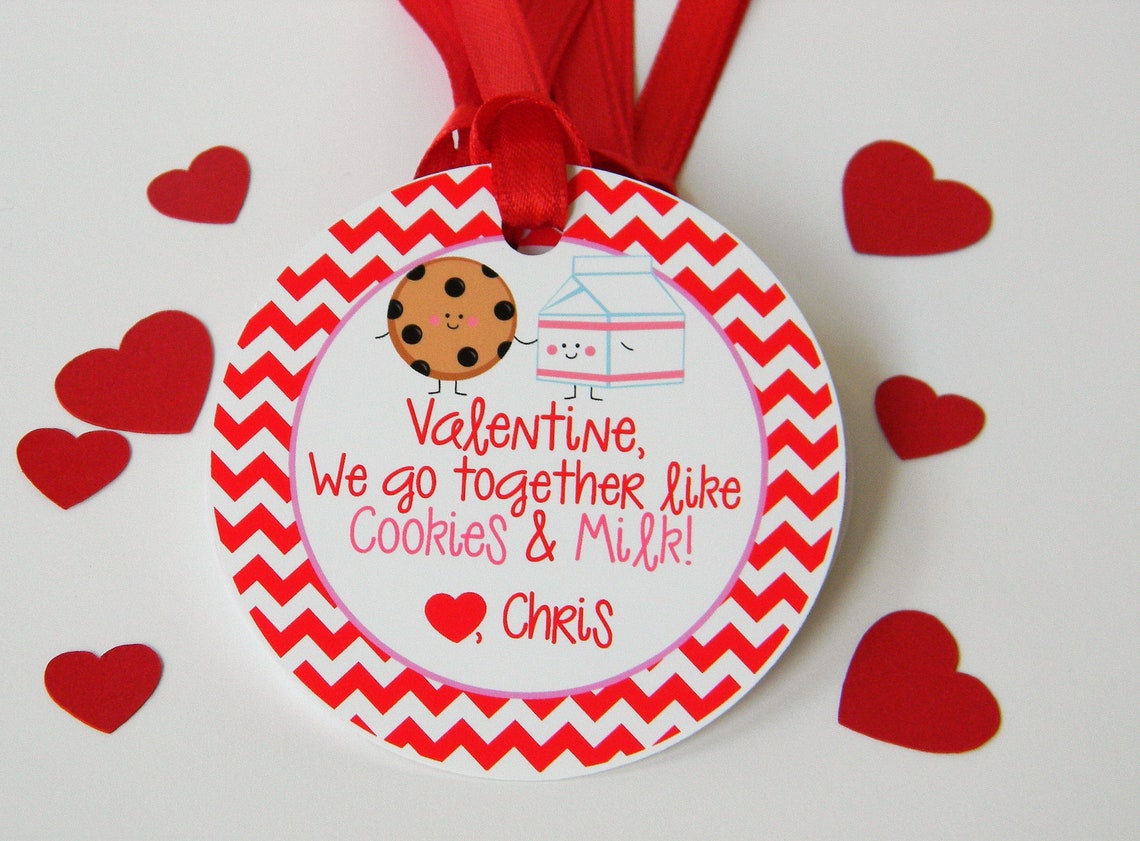 Valentine's Day Treat Tags Cookies and Milk - Etsy