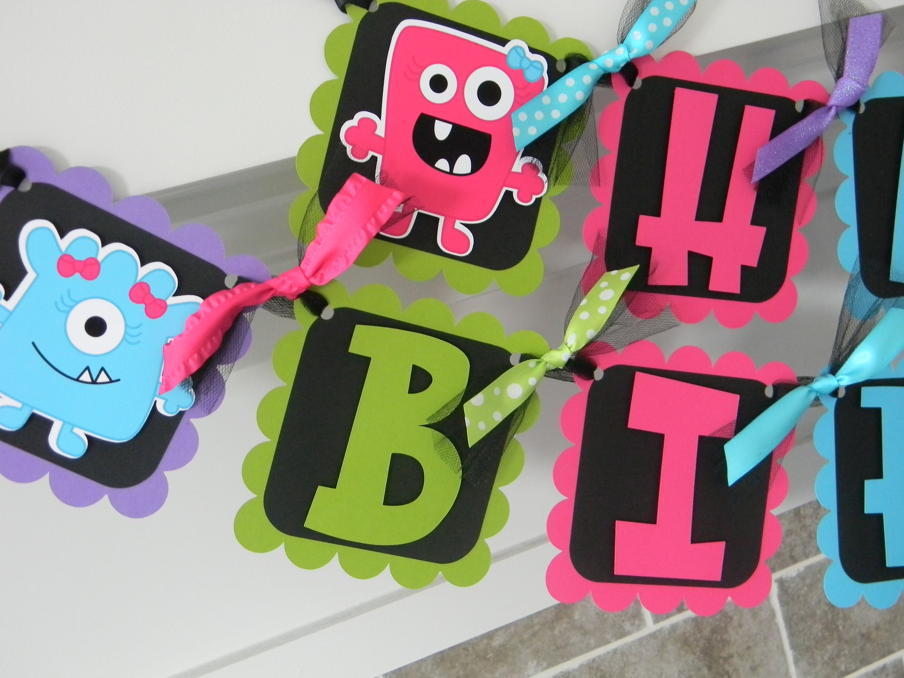 Girl Monster Bash Banner Happy Birthday Banner Monster Party | Etsy