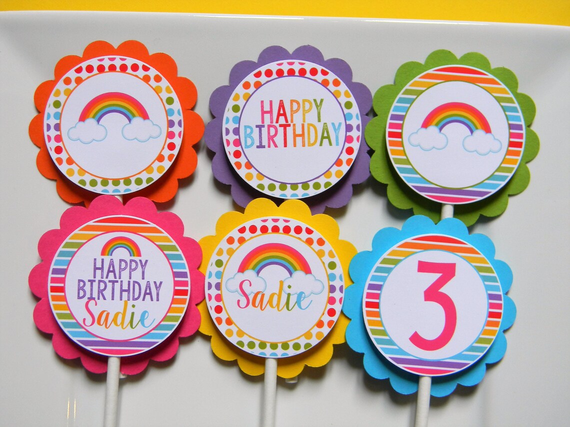 Rainbow Cupcake Toppers Rainbow Cupcakes Party Decor - Etsy