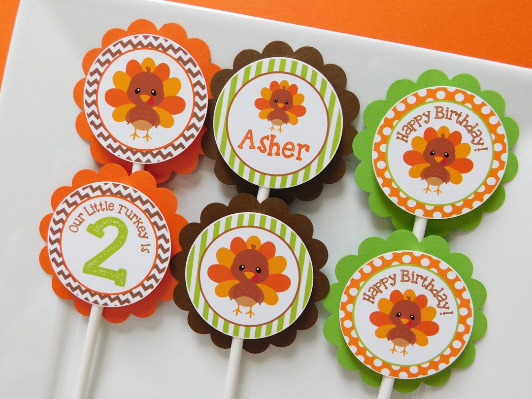Turkey Birthday Cupcake Toppers: Personalized Party Decor - Etsy