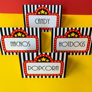 Movie Night Party Custom Food Labels, Movie Food Tents, Concession ...