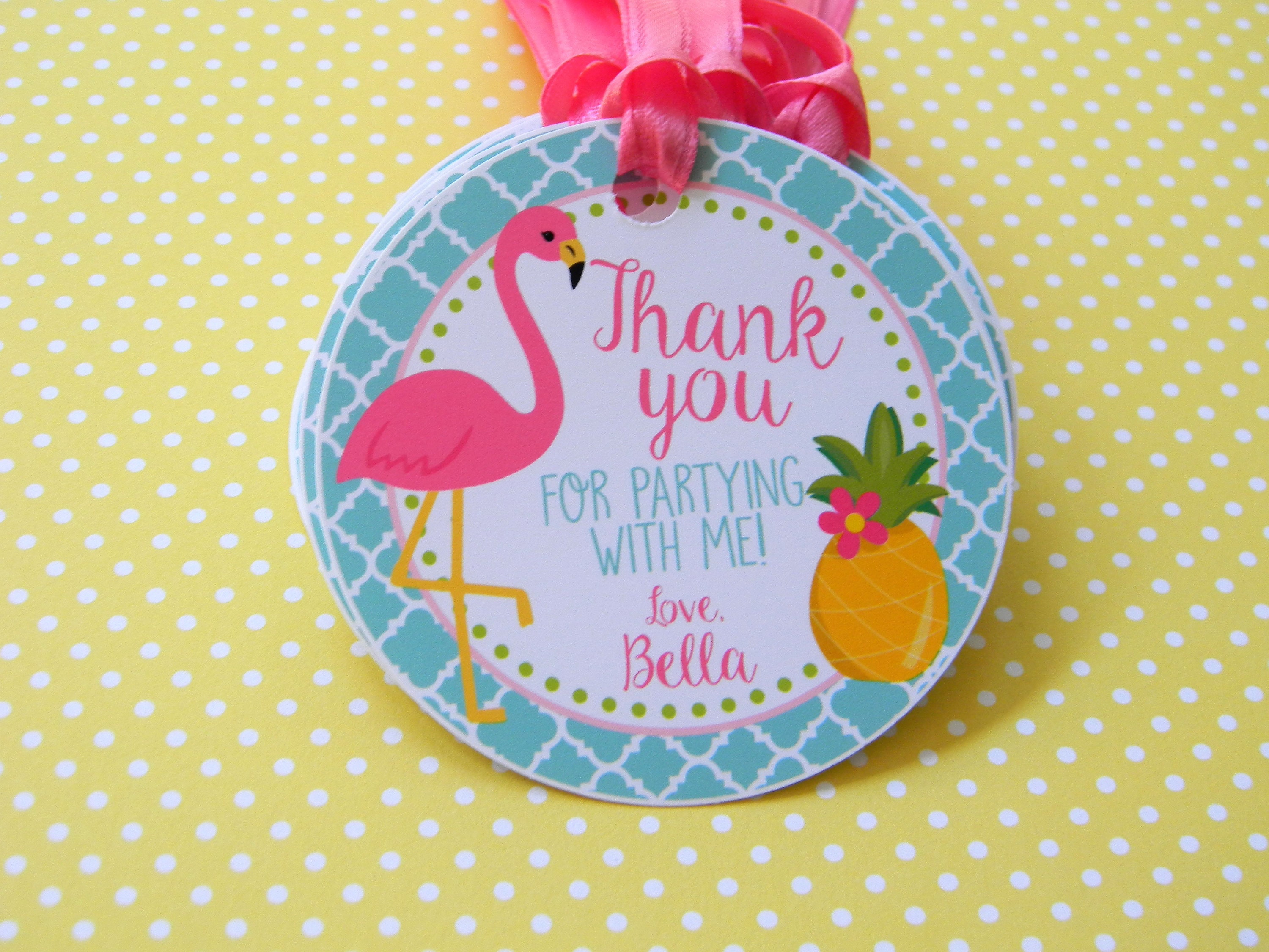 Flamingo Favor Tags Flamingo Thank You Tags Pineapple Party | Etsy