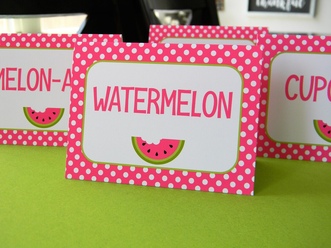 Watermelon Party Food Labels, Melon Food Tents, One in a Melon Party ...