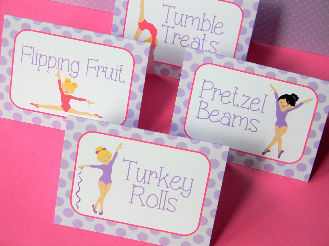 Gymnastics Party Food Tents - Customizable Labels - Gymnast Table Decor ...