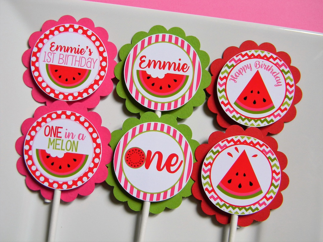 Watermelon Party Cupcake Toppers, One in a Melon Cupcakes, Watermelon ...