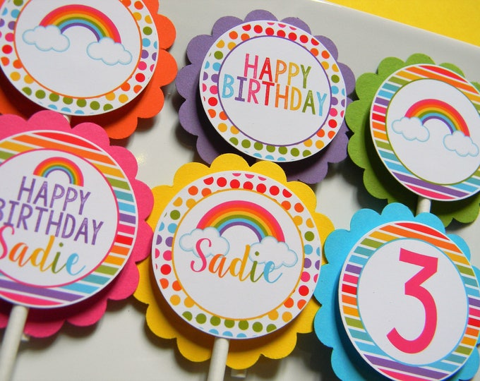 Rainbow Cupcake Toppers Rainbow Cupcakes Party Decor - Etsy