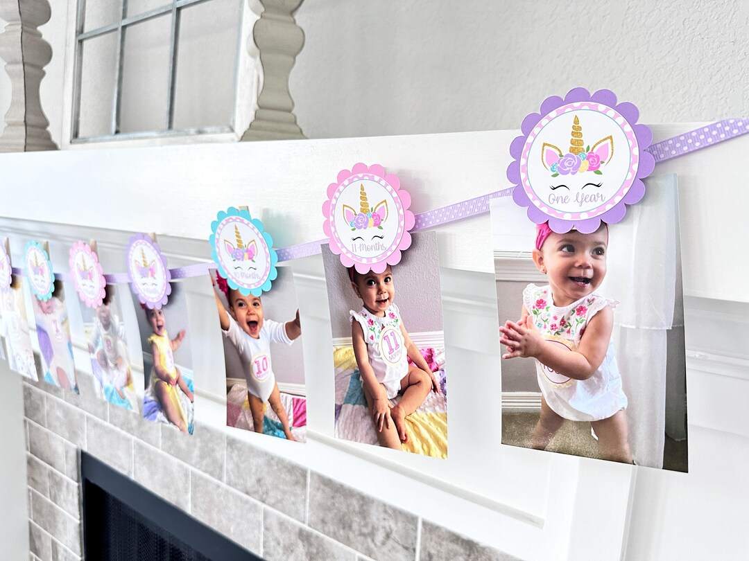 Unicorn First Birthday Photo Banner: Baby's First Year - Etsy