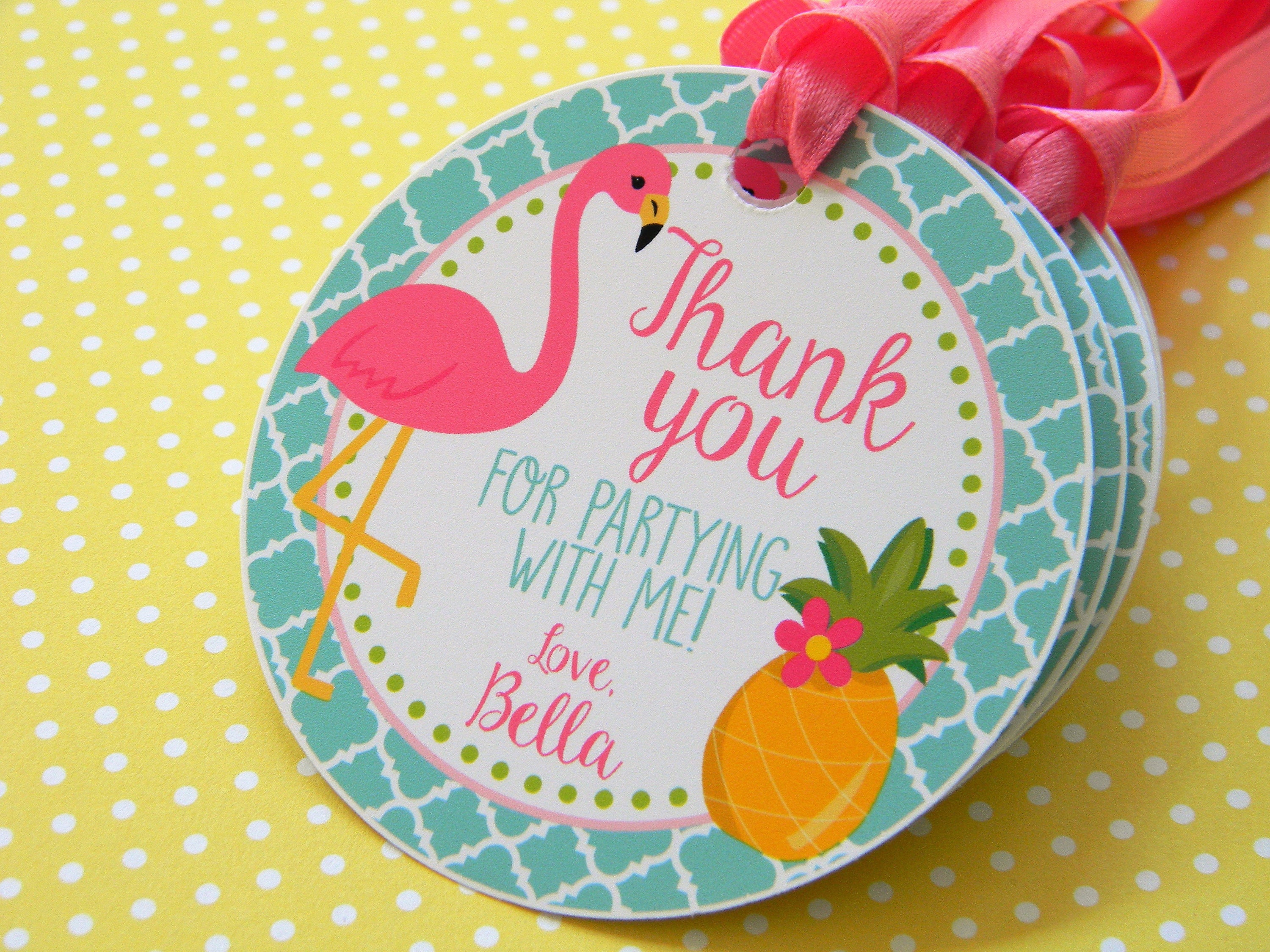 Flamingo Favor Tags Flamingo Thank You Tags Pineapple Party | Etsy