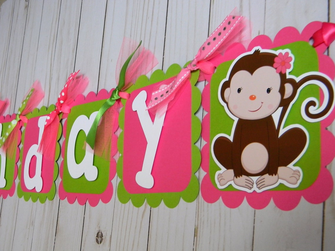 Monkey Banner Happy Birthday Banner Monkey Party Decorations | Etsy