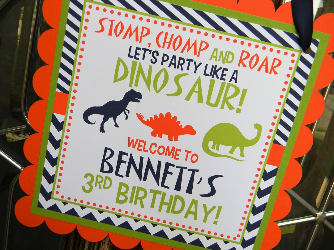 Dinosaur Party Welcome Sign, Dino Party Decor, Dino Door Sign, Three ...