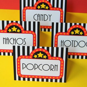 Movie Night Party Custom Food Labels, Movie Food Tents, Concession ...