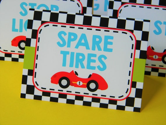 Race Car Food Labels, Party Decorations, Set of 8 by Sweetheart Party ...