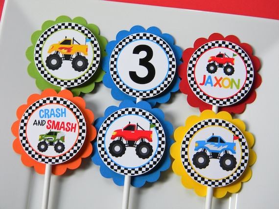 Monster Truck Cupcake Toppers, Monster Truck Cupcakes, Party Decor by ...