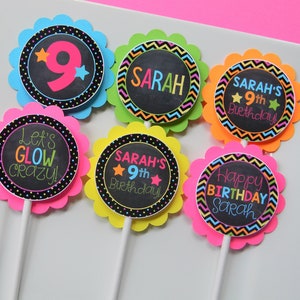 Glow Party Cupcake Toppers, Neon Cupcakes, Glow Party Decor - Etsy