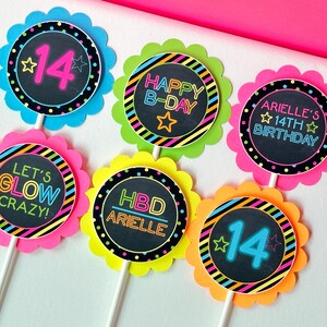 Glow Party Cupcake Toppers, Neon Cupcakes, Glow Party Decor - Etsy